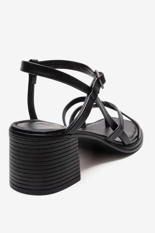 FOREVER & ALWAYS SHOES Leather Block Heel Sandal - Black