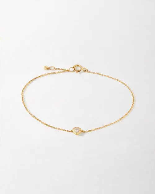 EDGE OF EMBER Solid Gold Heart White Sapphire Bracelet - Metallic Gold