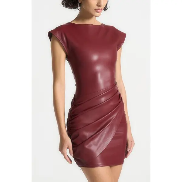 Manière De Voir Tina Leather Gathe Dress - Red
