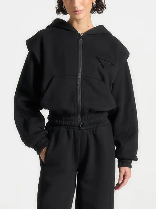 Manière De Voir Louna Wide Shoulder Zip Through Hoodie - Black