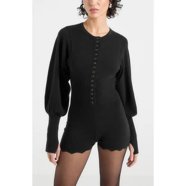 Manière De Voir Knitted Scallop Hem Playsuit - Black