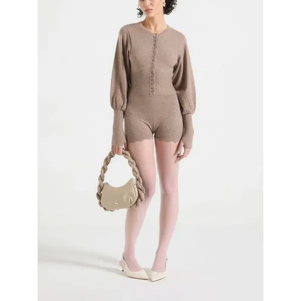 Manière De Voir Michele Knitted Scallop Hem Playsuit - Taupe