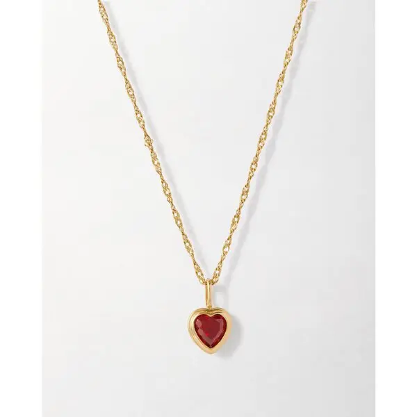EDGE OF EMBER Solid Gold Heart Ruby Pendant Necklace - Metallic Gold