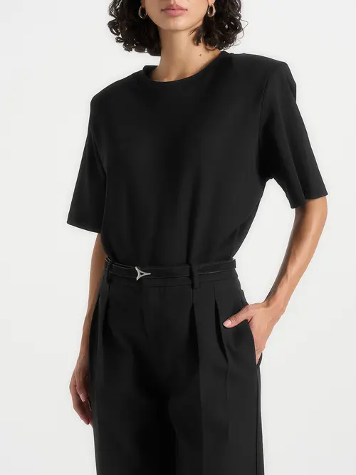 Manière De Voir Wide Shoulder Bodysuit T-shirt - Black