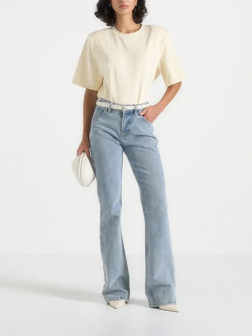 Manière De Voir Wide Shoulder Bodysuit T-shirt - Pale Yellow