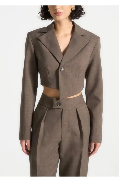 Manière De Voir Asymmetric Cropped Tailored Blazer - Dark Taupe