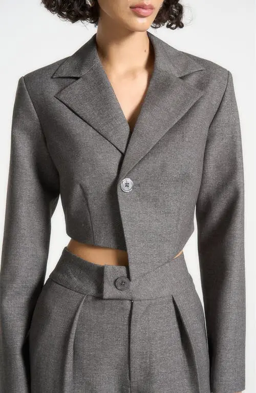 Manière De Voir Dina Asymmetric Tailored Cropped Blazer - Grey Marl