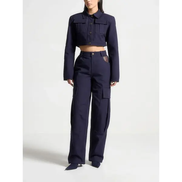 Manière De Voir High Rise Drill Cargo Pants - Indigo