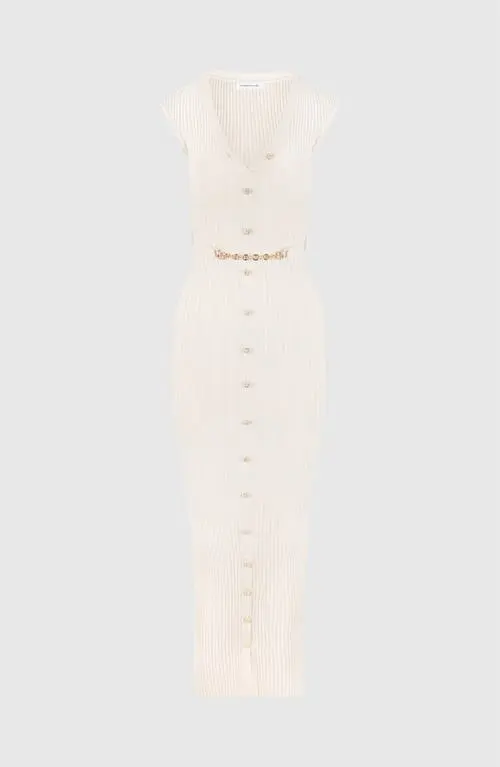 Manière De Voir Helene Knitted Midaxi Dress With Belt - Beige