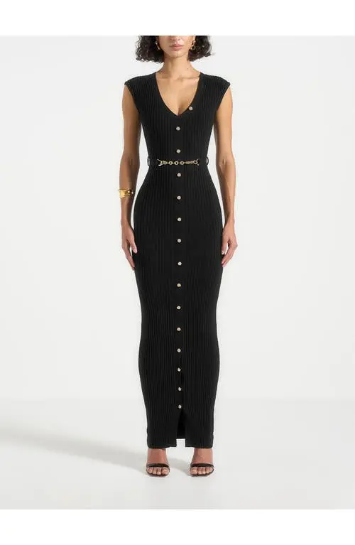 Manière De Voir Helene Knitted Midaxi Dress With Belt - Black