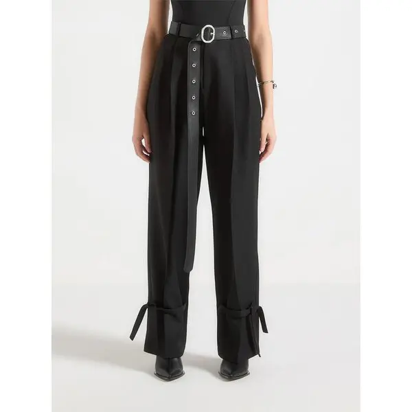 Manière De Voir Suzanne Tailored Trousers With Oversized Belt And Ankle Ties - Black