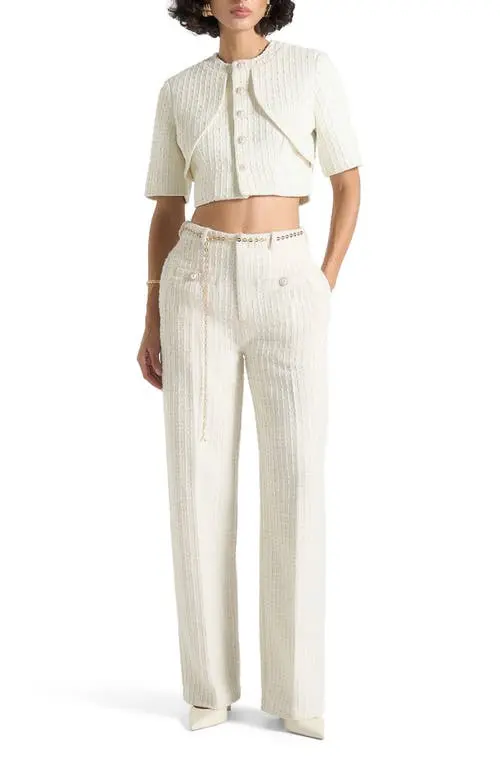Manière De Voir Alba Tweed Mock Neck Top - Cream