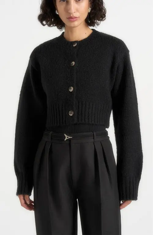 Manière De Voir Caren Brushed Wool Knit Cardigan - Black