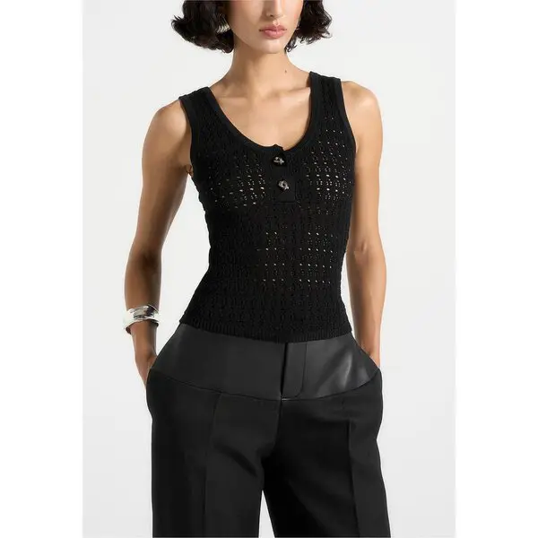 Manière De Voir Nora Pointelle Knitted Vest With Knot Button - Black