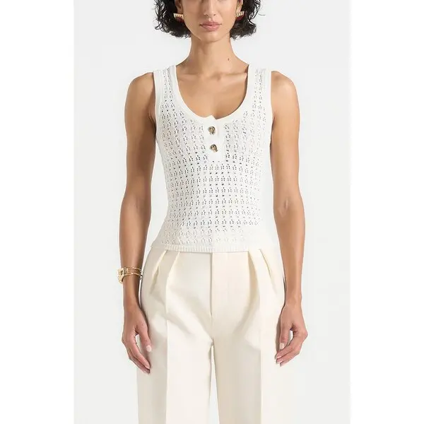 Manière De Voir Nora Pointelle Knitted Vest With Knot Button - Cream