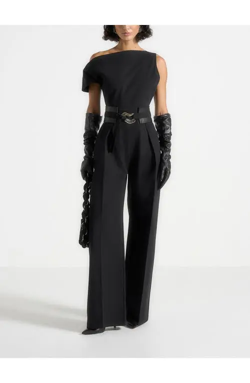 Manière De Voir Valerie Tailored Off-shoulder Jumpsuit With Belt - Black