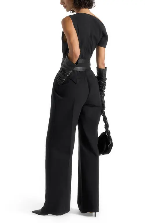 Manière De Voir Valerie Tailored Off-shoulder Jumpsuit With Belt - Black