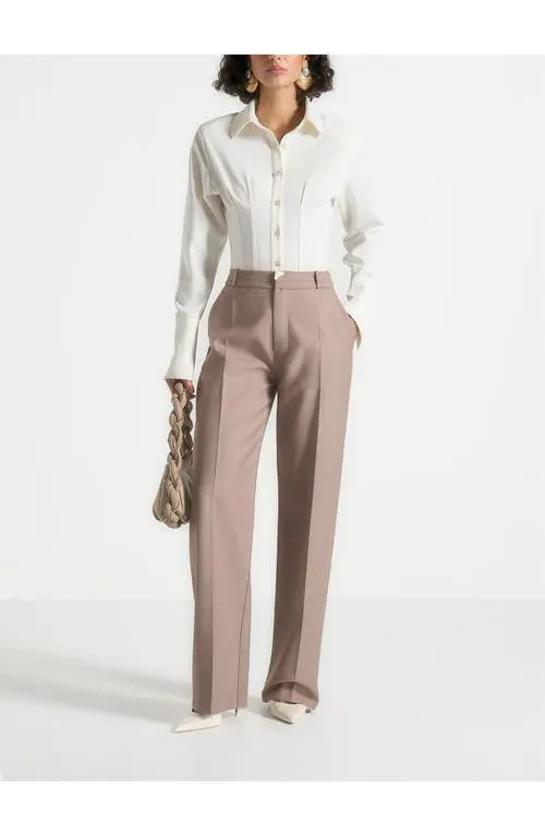 Manière De Voir Doria Tailored Trousers With Waistband Detail - Taupe