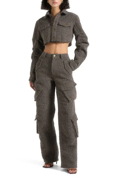 Manière De Voir Catherine Cropped Boucle Denim Jacket - Brown