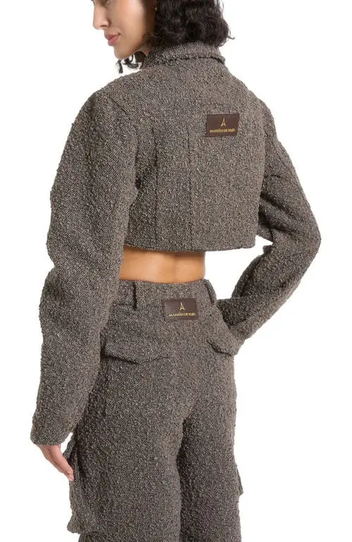 Manière De Voir Catherine Cropped Boucle Denim Jacket - Brown