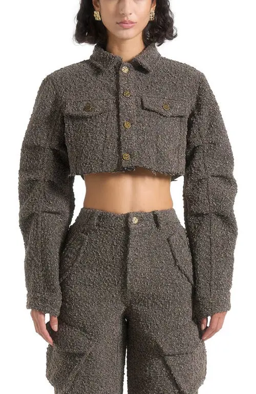 Manière De Voir Catherine Cropped Boucle Denim Jacket - Brown