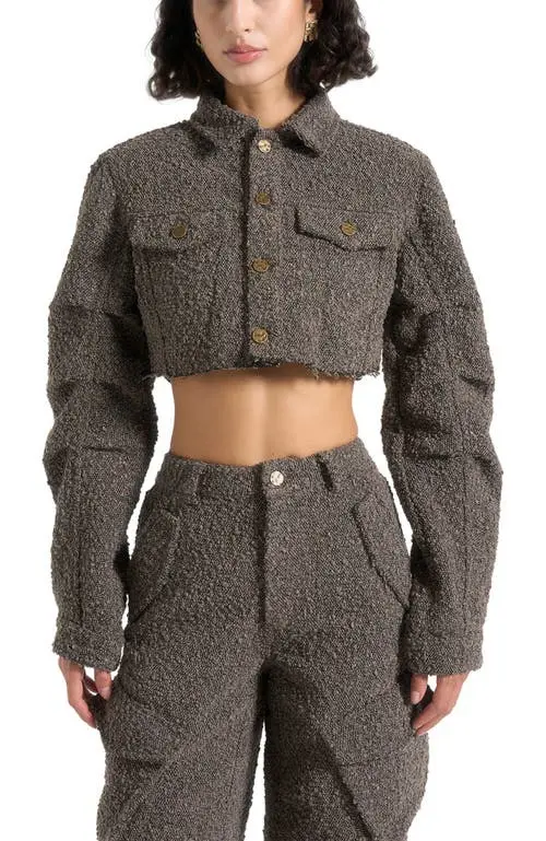 Manière De Voir Catherine Cropped Boucle Denim Jacket - Brown