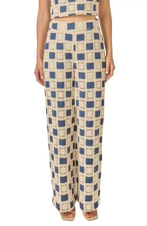 English Factory Embroidered Wide Leg Pants - Navy