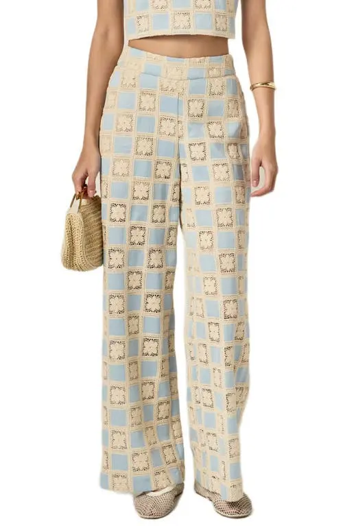 English Factory Embroidered Wide Leg Pants - Powder Blue