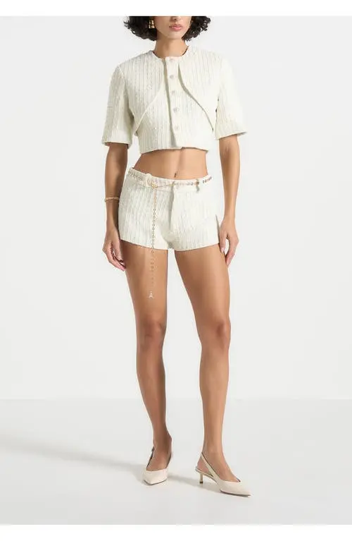 Manière De Voir Elina Tweed Mini Shorts With Belt - Cream