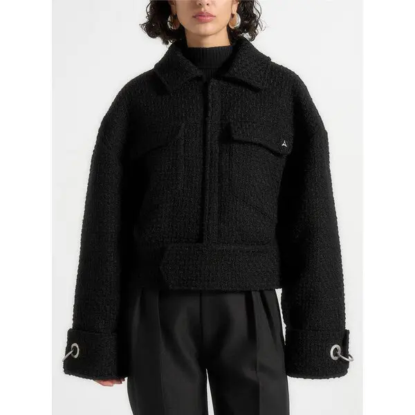 Manière De Voir Naela Boxy Tweed Jacket With Cuff Detail - Black