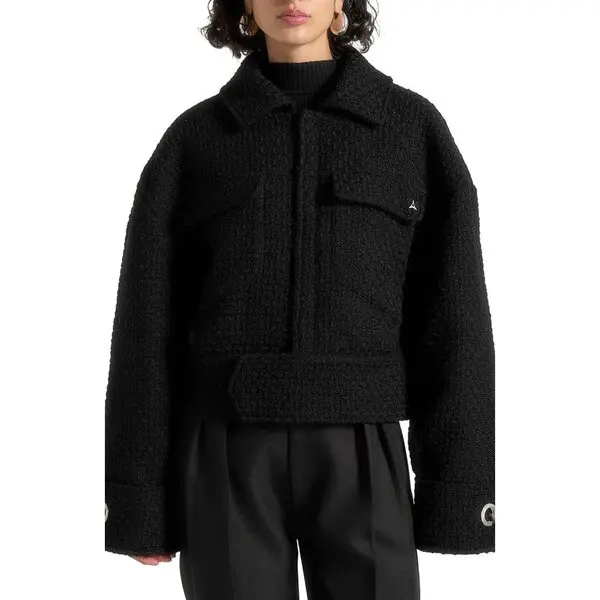 Manière De Voir Boxy Tweed Jacket With Cuff Detail - Black