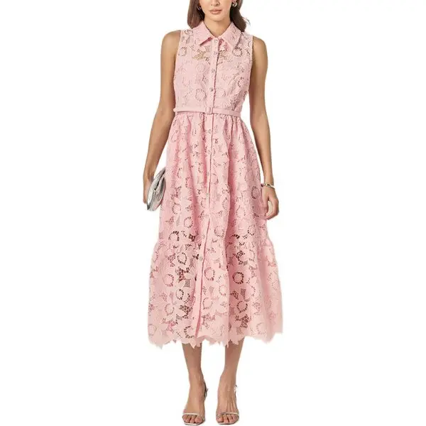 English Factory Sleeveless Lace Shirtdress - Pink
