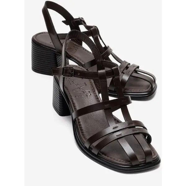 FOREVER & ALWAYS SHOES Cielos Leather Block Heel Sandal - Brown
