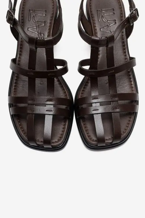 FOREVER & ALWAYS SHOES Cielos Leather Block Heel Sandal - Brown