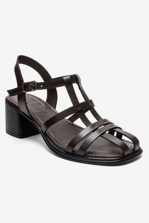 FOREVER & ALWAYS SHOES Cielos Leather Block Heel Sandal - Brown