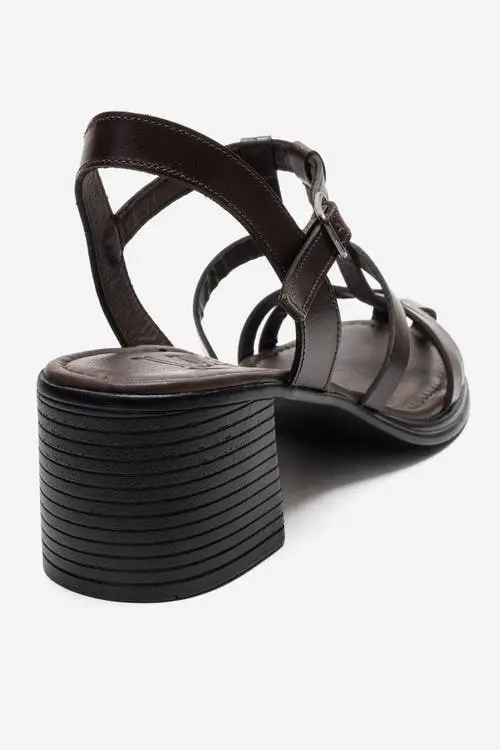 FOREVER & ALWAYS SHOES Cielos Leather Block Heel Sandal - Brown