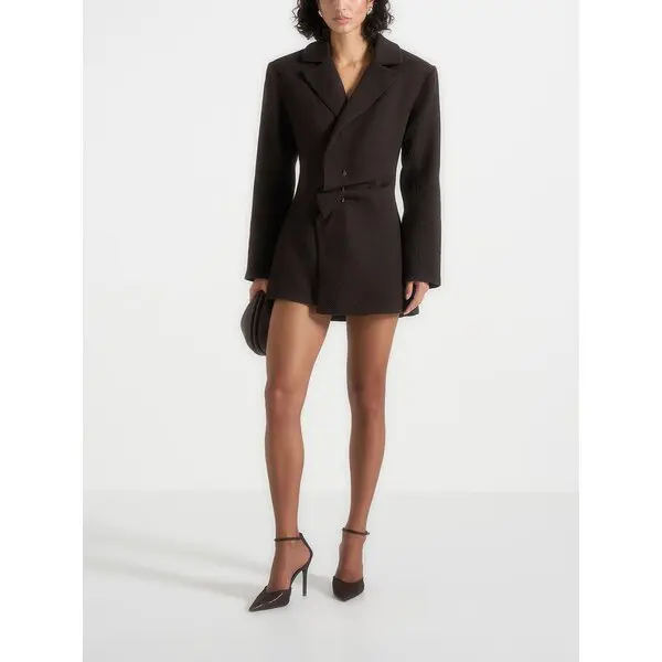 Manière De Voir Sylvie Oversized Wool Asymmetric Blazer Dress - Brown