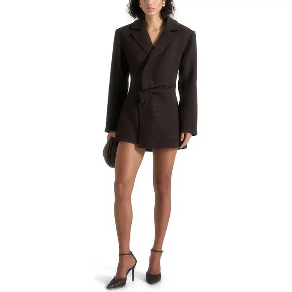 Manière De Voir Oversized Wool Asymmetric Blazer Dress - Brown