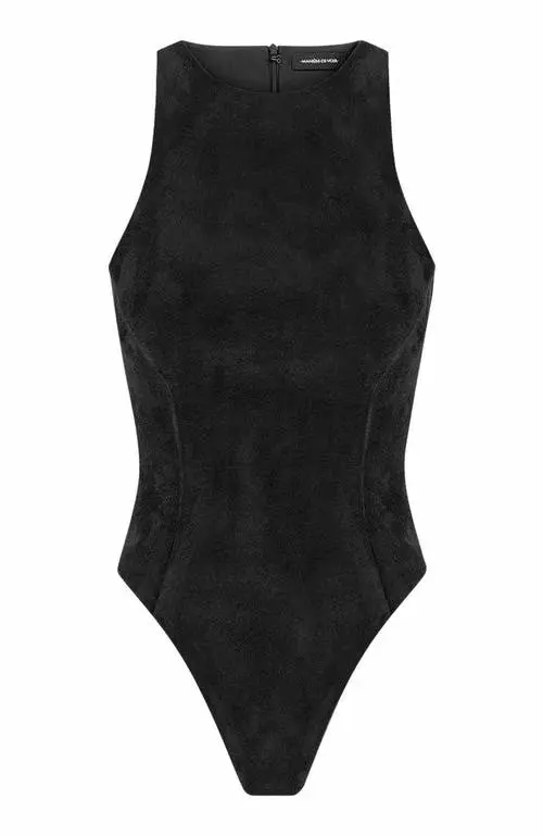 Manière De Voir Adele Suede Racer Neck Bodysuit