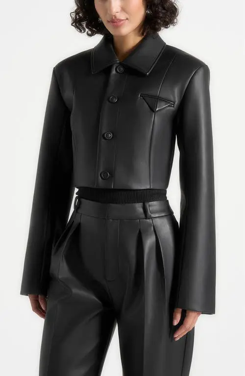 Manière De Voir Ania Wide Shoulder Leather Jacket - Black