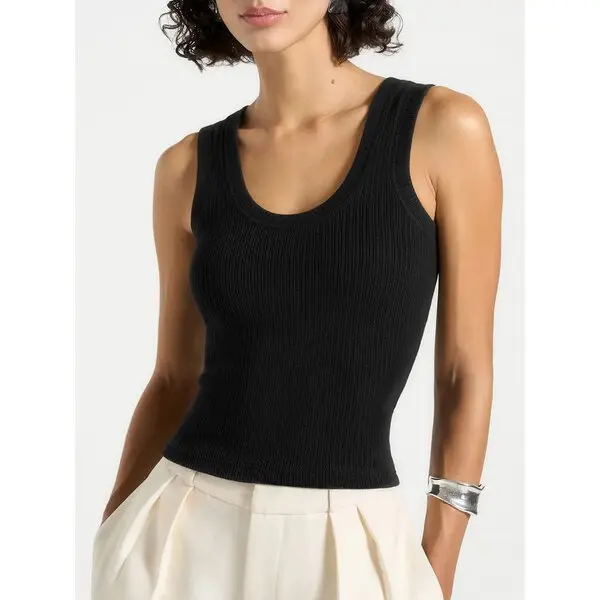 Manière De Voir Liane Scoop Neck Ribbed Vest - Black