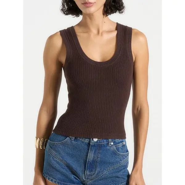 Manière De Voir Liane Scoop Neck Ribbed Tank Top - Brown
