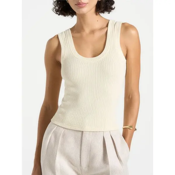 Manière De Voir Liane Scoop Neck Ribbed Vest - Cream