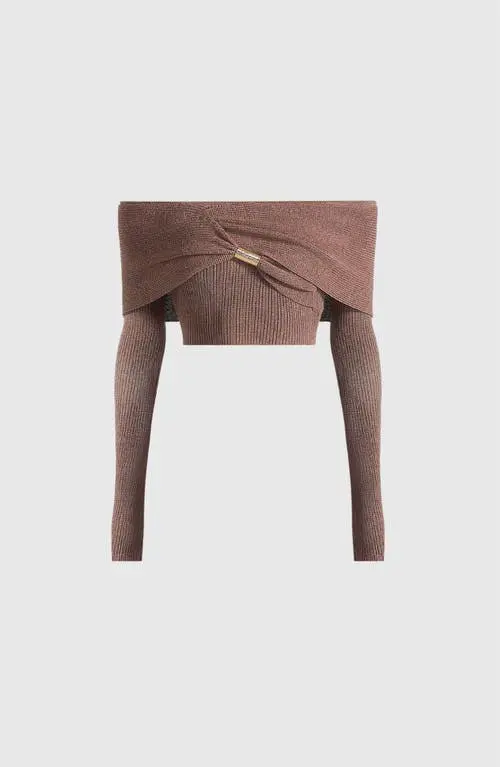 Manière De Voir Shana Asymmetric Bardot Top With Hardware Detail - Taupe