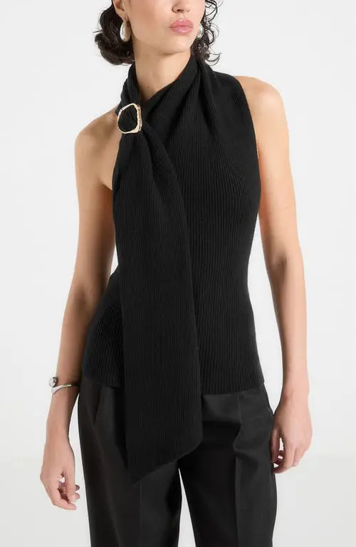 Manière De Voir Elodie Knitted Draped Halterneck Top - Black