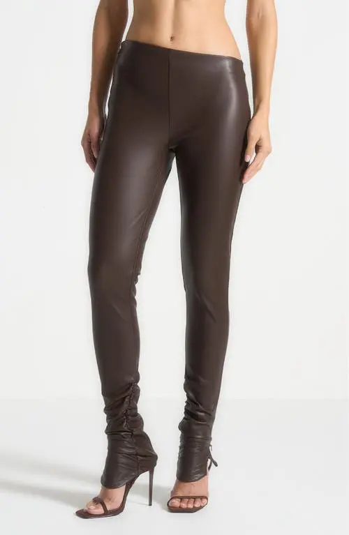 Manière De Voir Clara Leather Angled Waistband Leggings - Brown