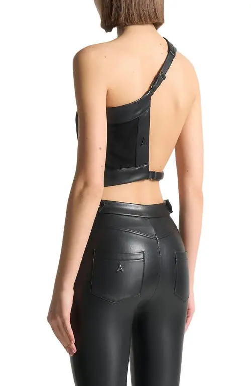 Manière De Voir Suede & Leather Asymmetric Backless Top - Black