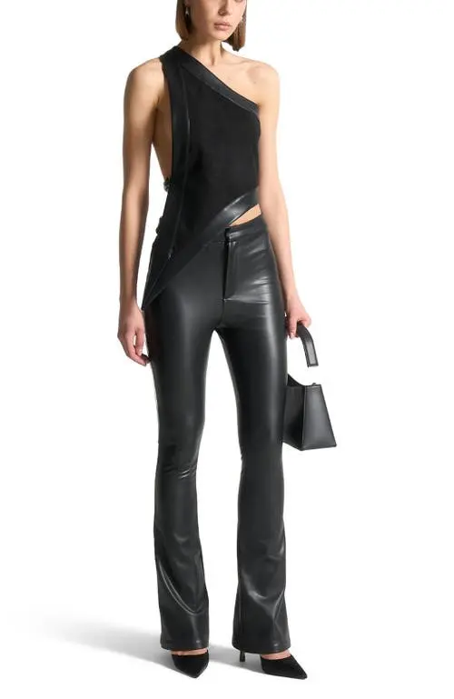 Manière De Voir Suede & Leather Asymmetric Backless Top - Black