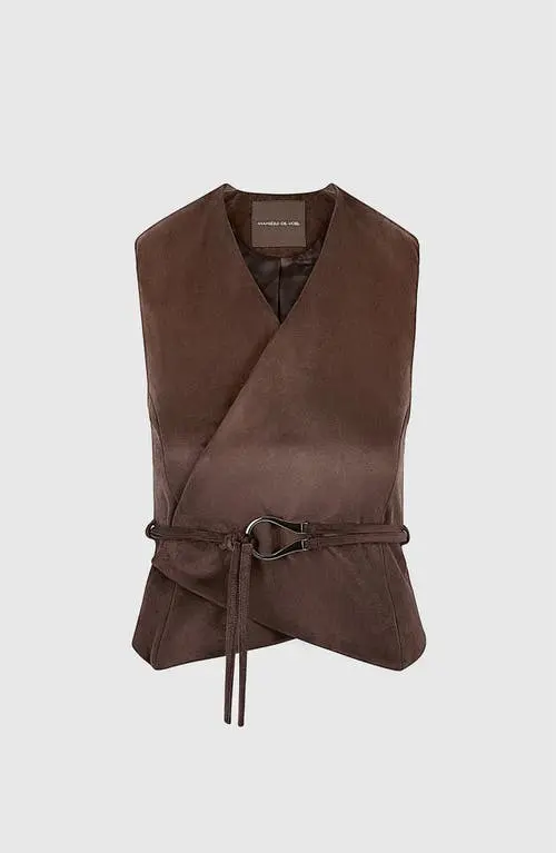 Manière De Voir Jeanne Suede Wrap Waistcoat With Belt - Brown