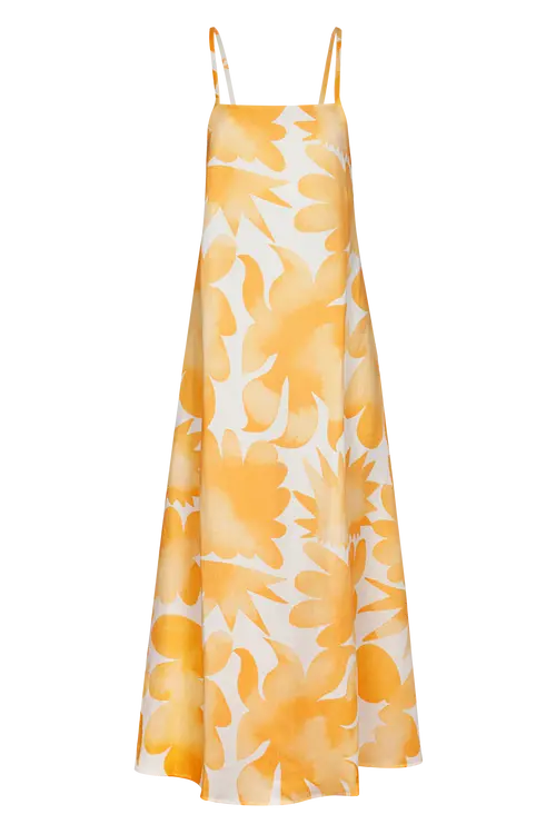 UNTITLED IN MOTION Aleah Printed Tie-strap Midi Dress - Facula Saffron